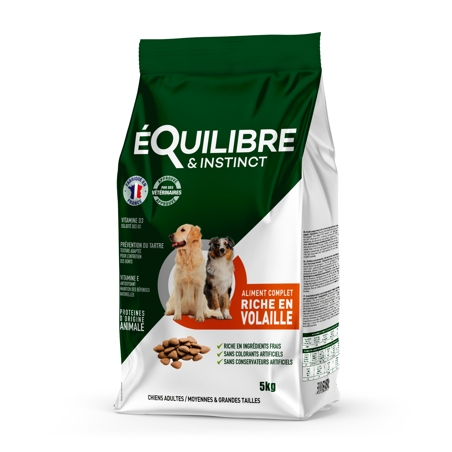 Croquettes pour chien adulte de moyenne/grande taille à la volaille 5 ...